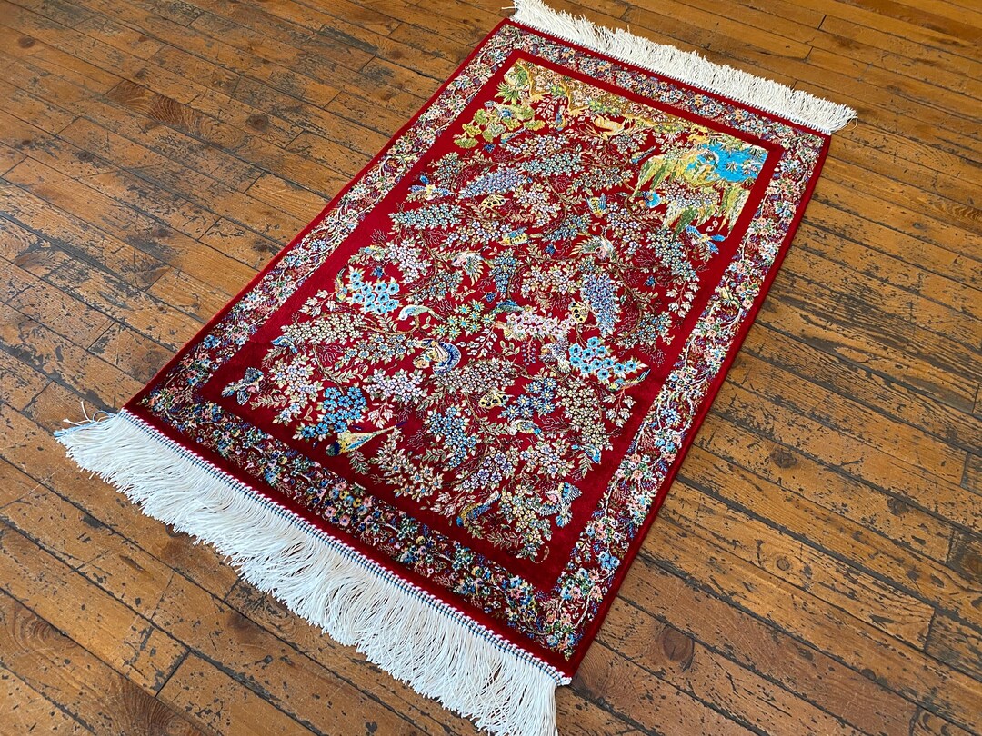 Small Bamboo Silk Rug,2x3 Red Silk Rug,animal Pattern Silk Carpet ...