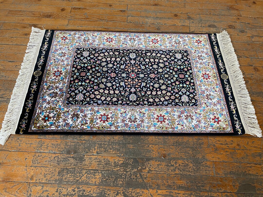 Small Bamboo Silk Rug,2x3 Black Silk Rug,entryway Rug,mini Rug,oriental ...