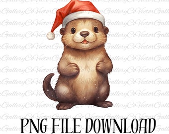 Adorable Otter Holiday Cartoon With Santa Hat Digital Illustration Cute ...