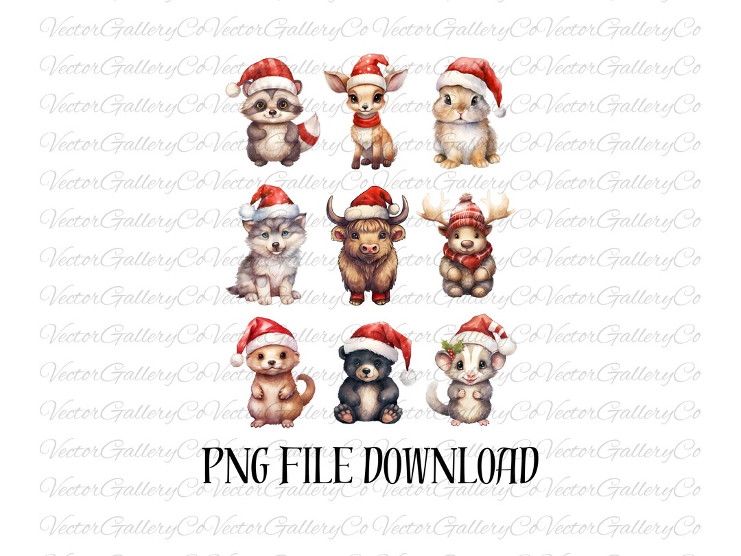 Animals in Santa Hat Design, Animal Lover PNG, Christmas Sweater Png ...