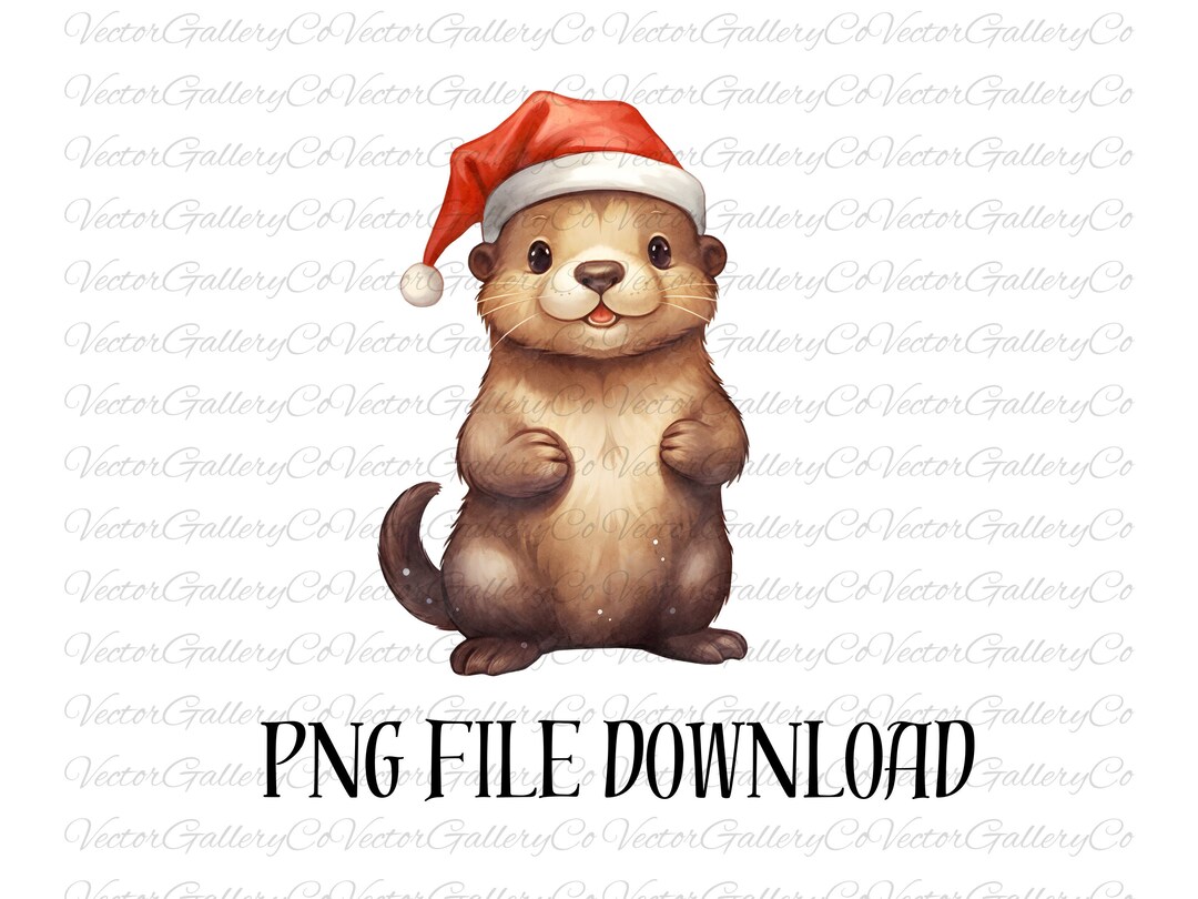 Adorable Otter Holiday Cartoon With Santa Hat Digital Illustration ...