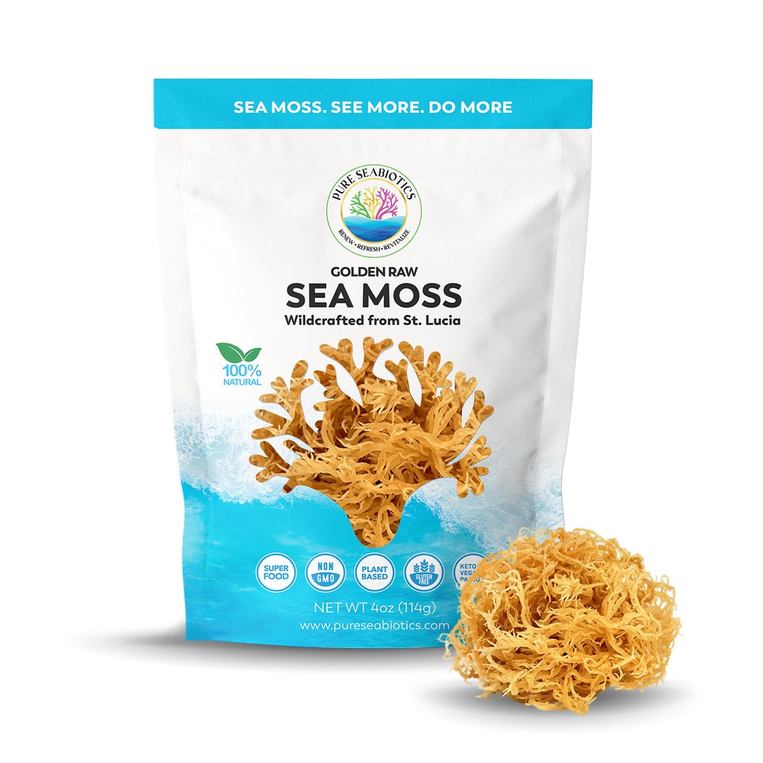 4 Oz Package PURE SEABIOTICS Authentic Wildcrafted Golden Sea Moss From ...