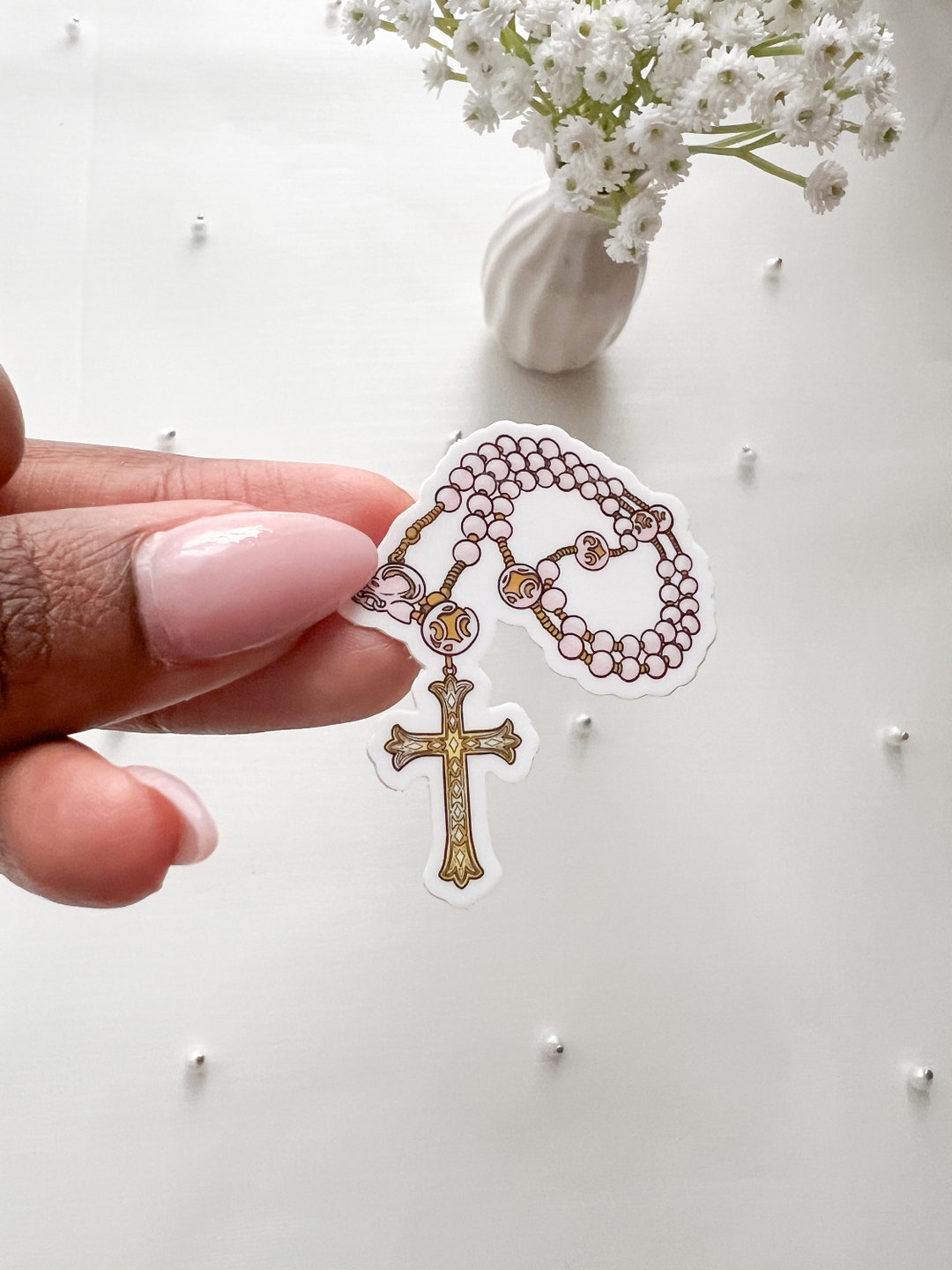 Pink Girlie Rosary Sticker, Rosary Sticker, Pink Rosary Sticker ...