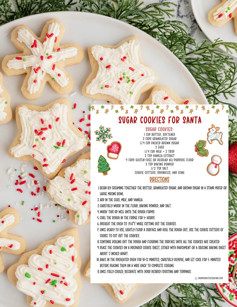 Printable Cookies for Santa Placemat and Sugar Cookie Recipe BUNDLE! - Etsy