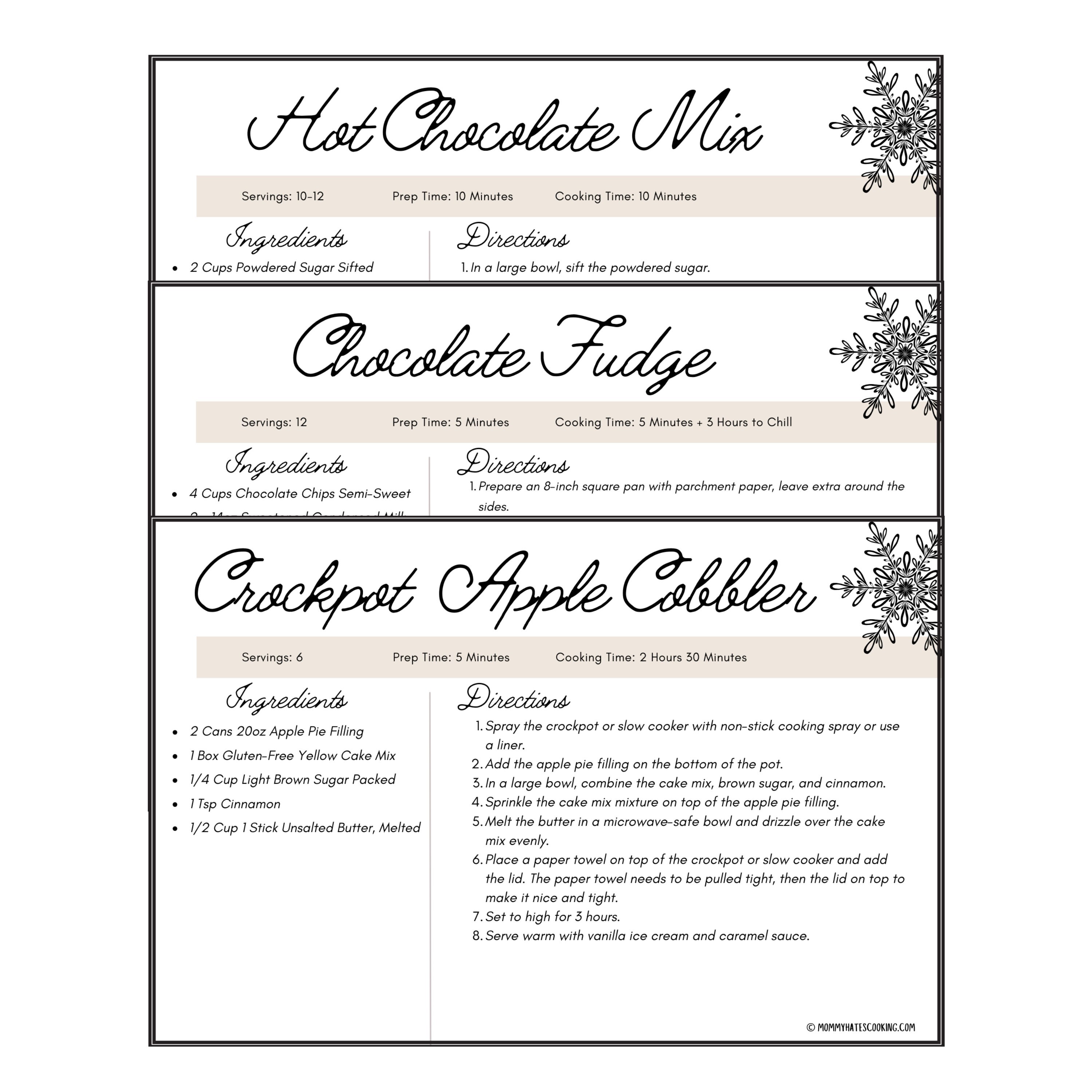 Printable Holiday Recipe Cards christmas Recipe Cards - Etsy