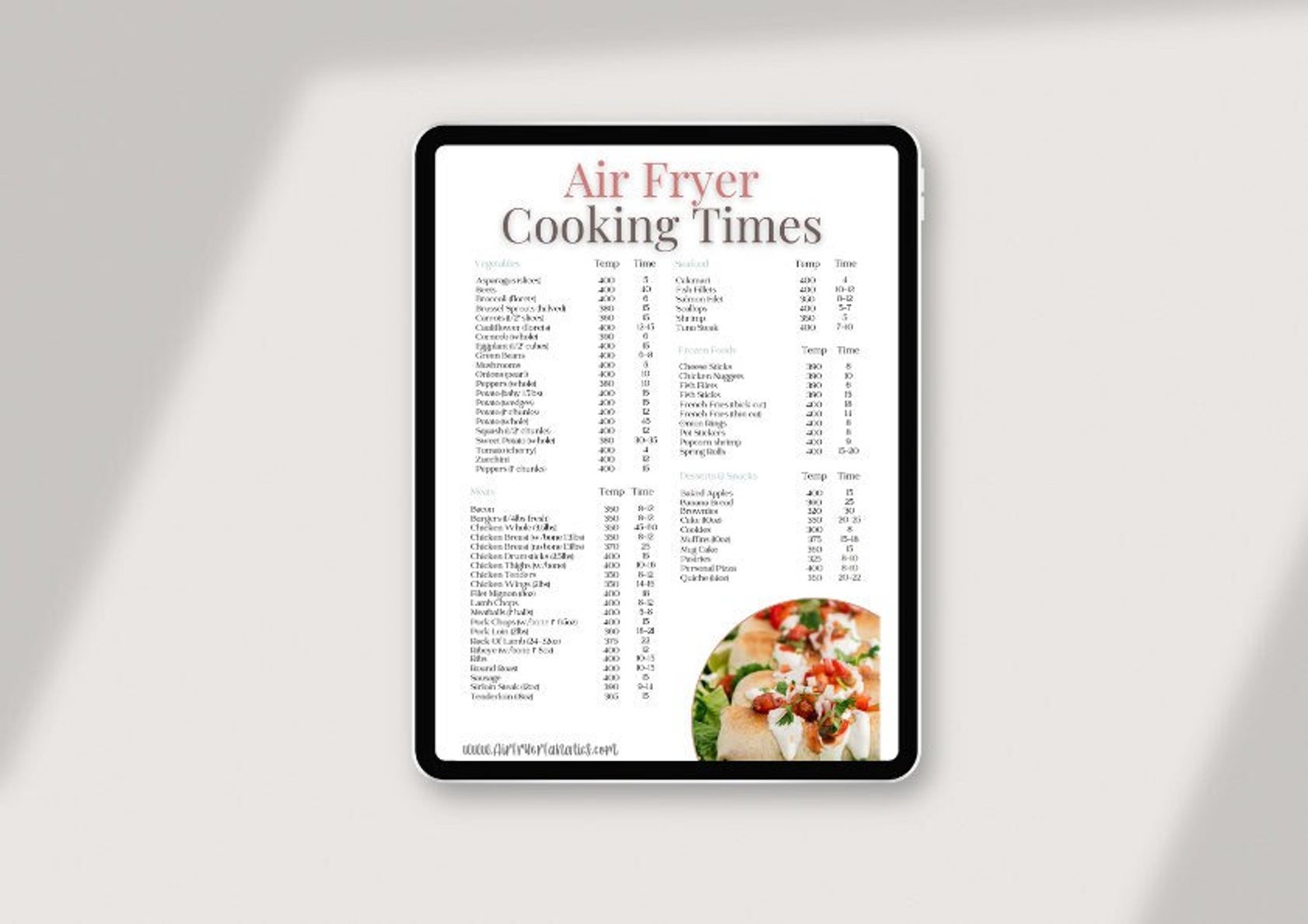 Air Fryer Cooking Times Cheat Sheet Printable US Version - Etsy