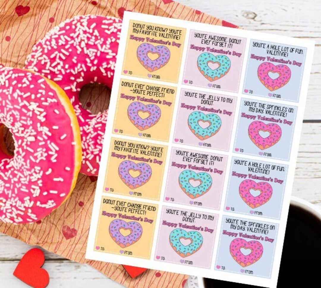 Valentine's Day Printable Cards - Donuts - Etsy