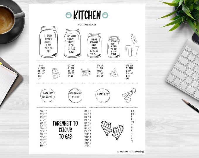 Handy Kitchen Measurements Printable, Conversion Chart, Cooking ...