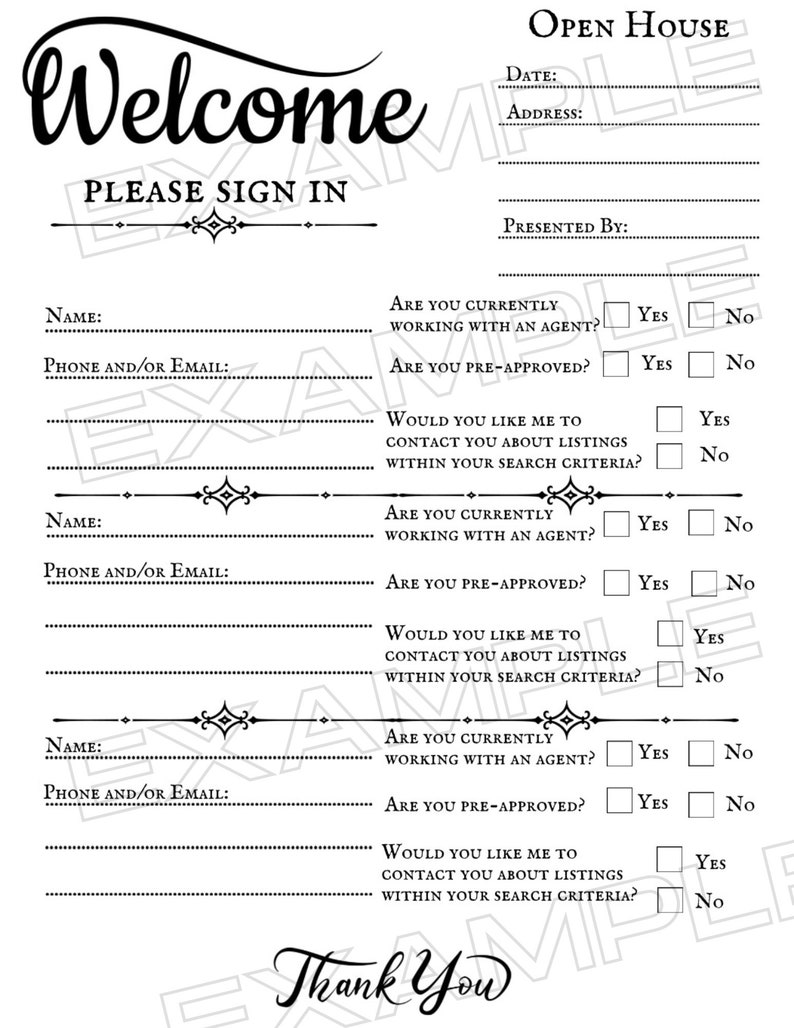 Open House Sign in Sheet Printable Instant Download for Real - Etsy