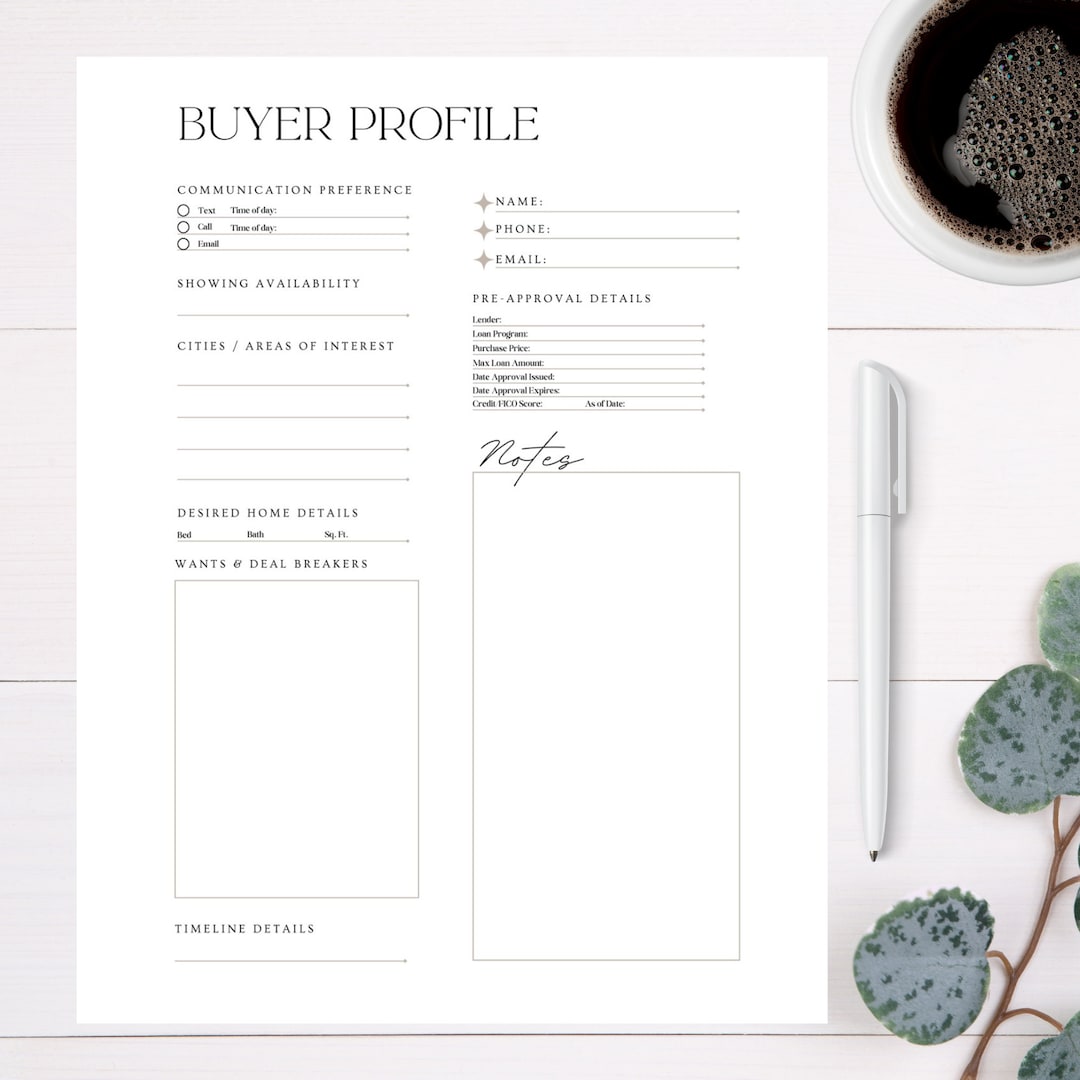 Real Estate Buyer Profile Printable Instant Download Buyers - Etsy