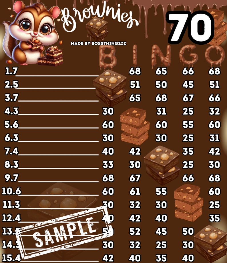 70 WTA PYP 1-15 Bingo Board Brownie Themed - Etsy