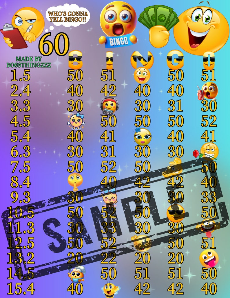 60 Wta Pyp 1-15 Bingo Board Emoji Themed - Etsy
