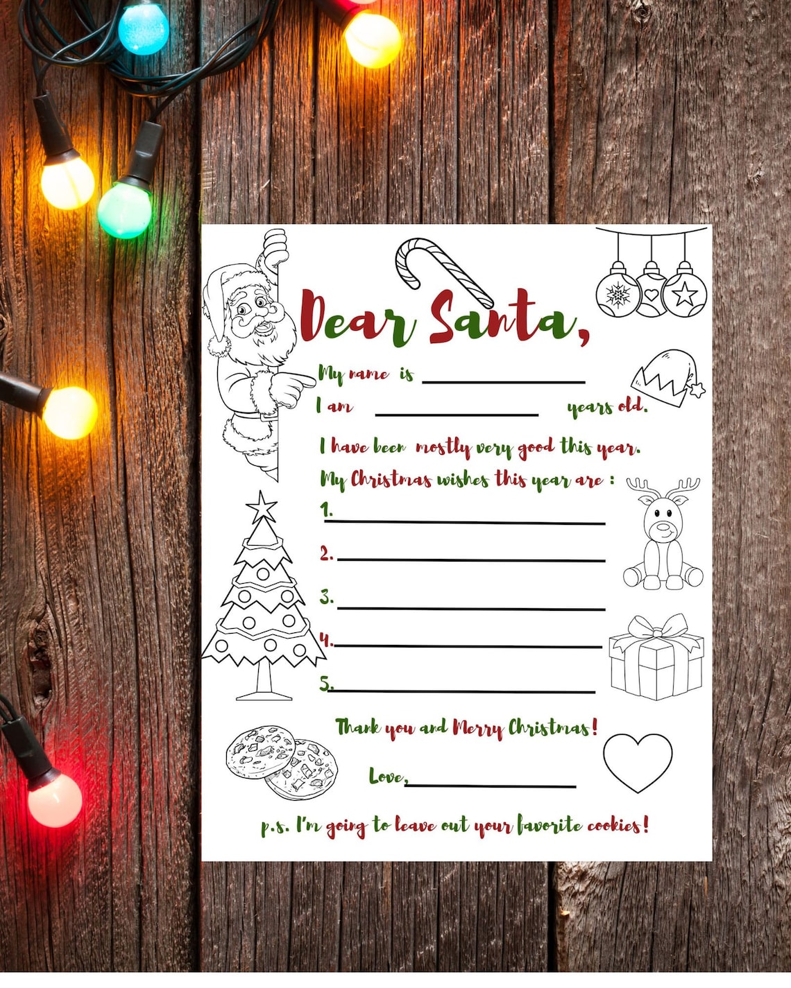 Letter to Santa, Printable Letter to Santa. Instant Download Letter to ...