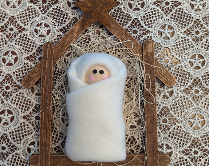 Rustic Manger With Baby Jesus Christmas Ornament - Etsy