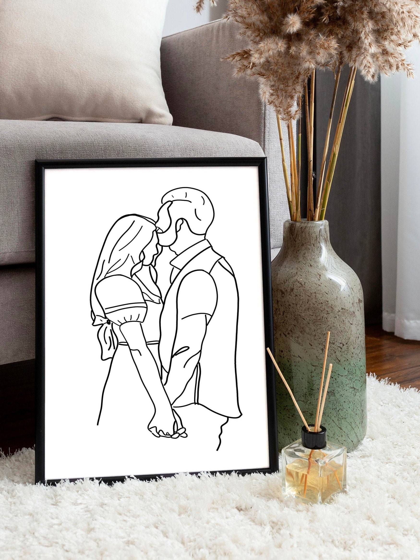 Photo Print, Custom Line Drawing, Sketch From Photo Couple Portrait ...