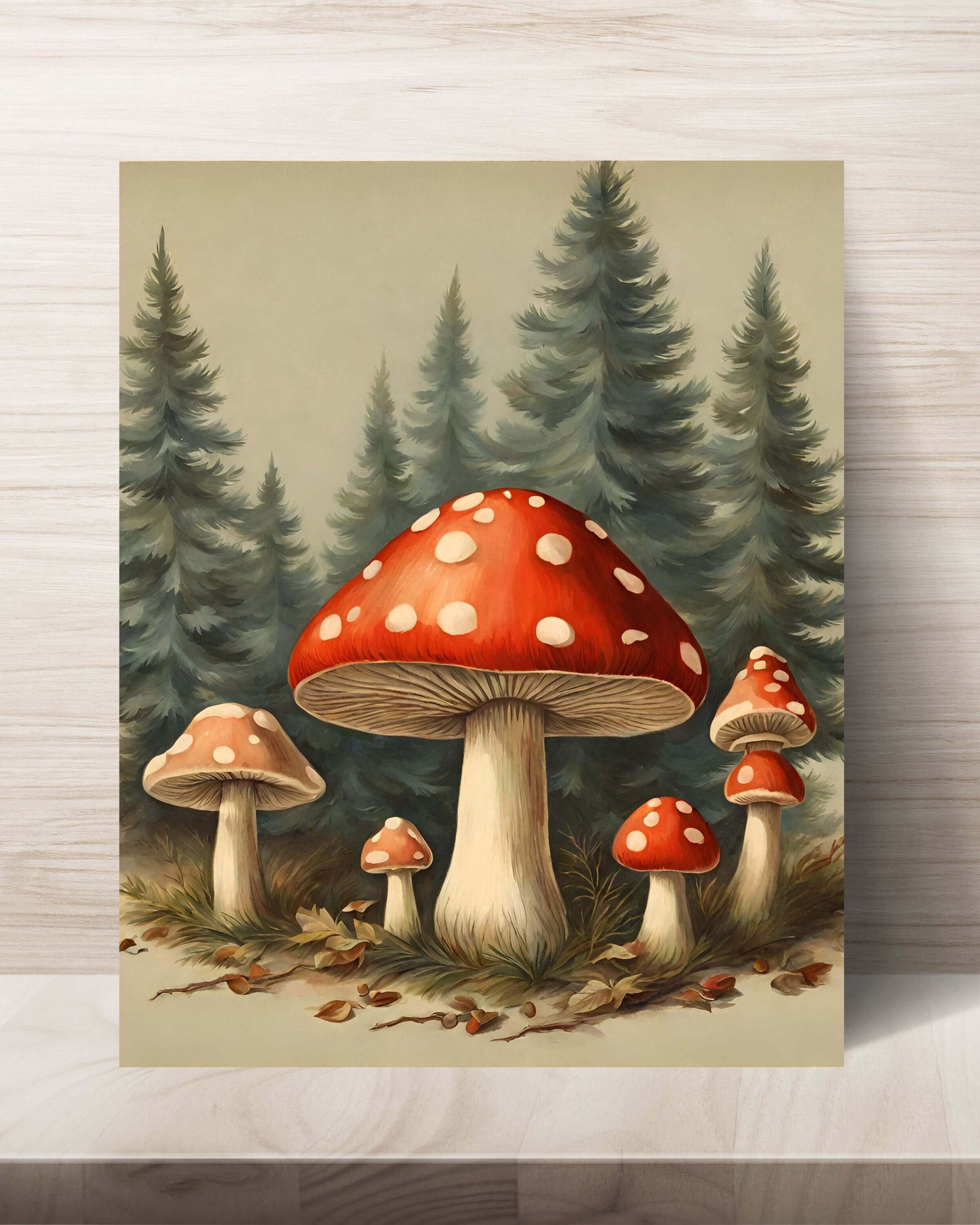Holiday Mushroom Scene Christmas Shroom Digital Printable Card Download ...