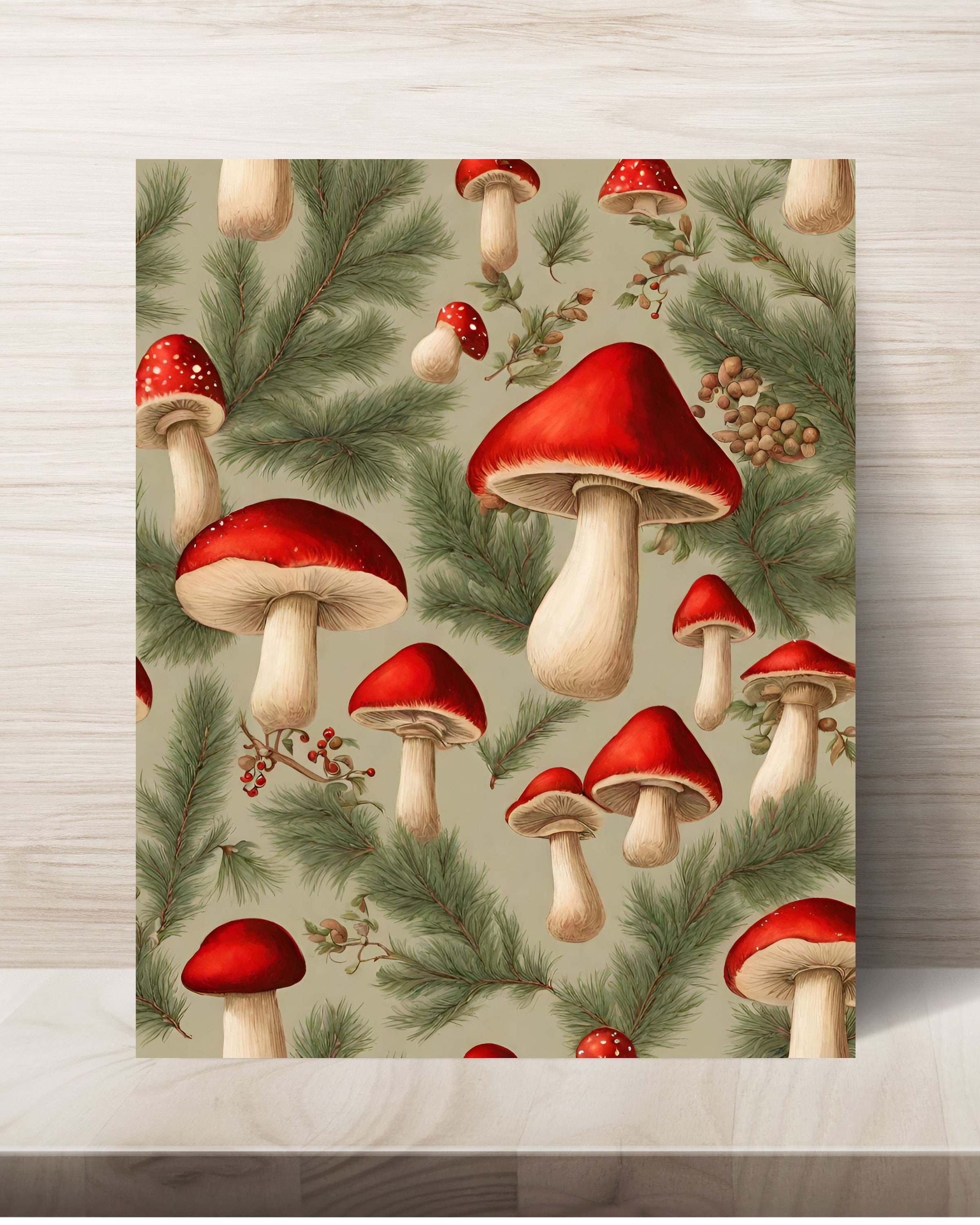 Holiday Mushroom Scene Christmas Shroom Digital Printable Card Download ...
