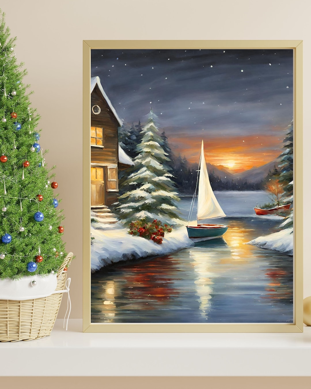 Christmas Lake House, Sailboat Painting, Lake Life, Christmas Printable ...