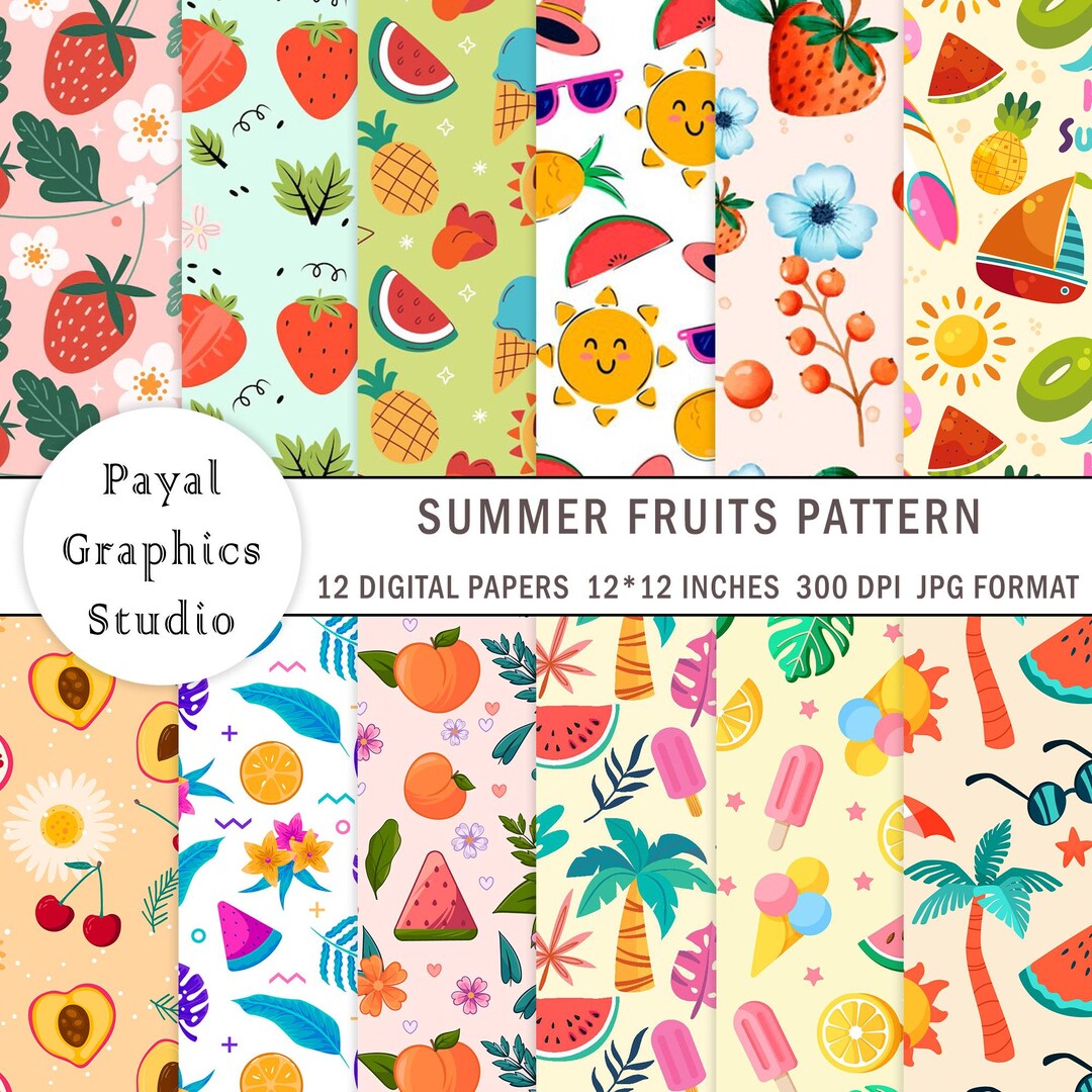 Fruits Pattern Digital Paper Pack | 12 JPG Files | 12x12” | Fruit ...