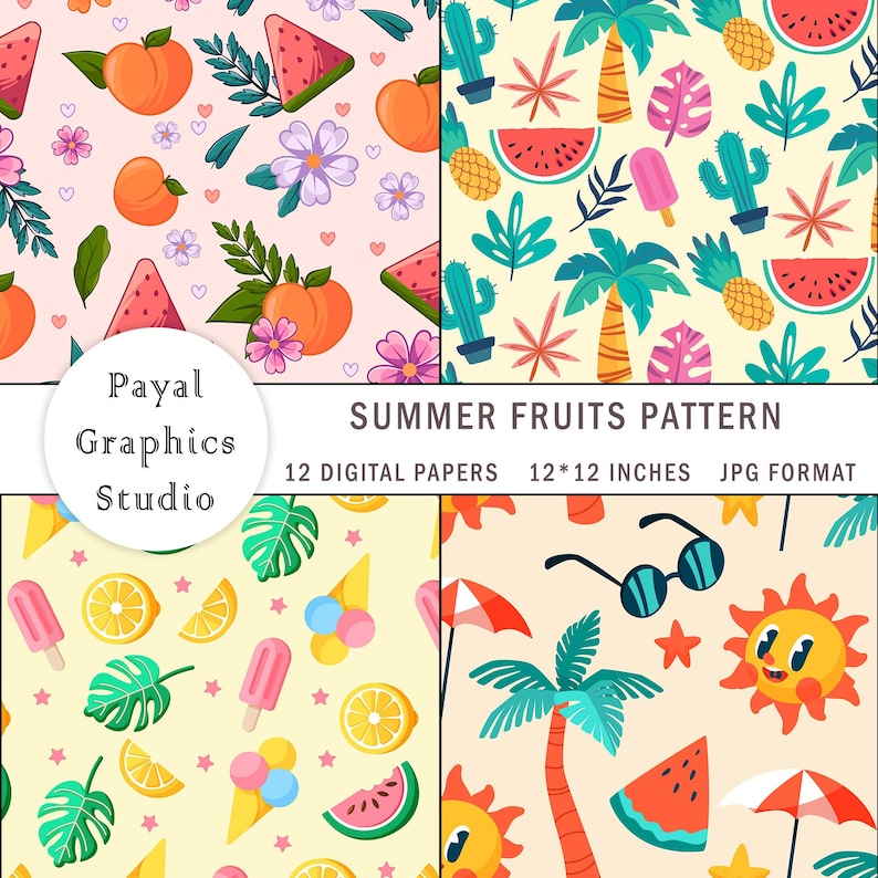 Fruits Pattern Digital Paper Pack | 12 JPG Files | 12x12” | Fruit ...