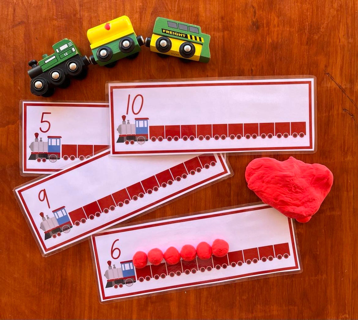 Play Dough Mat, Toddler Counting, Numbers 1-10, Trains, Printable, 1:1 ...