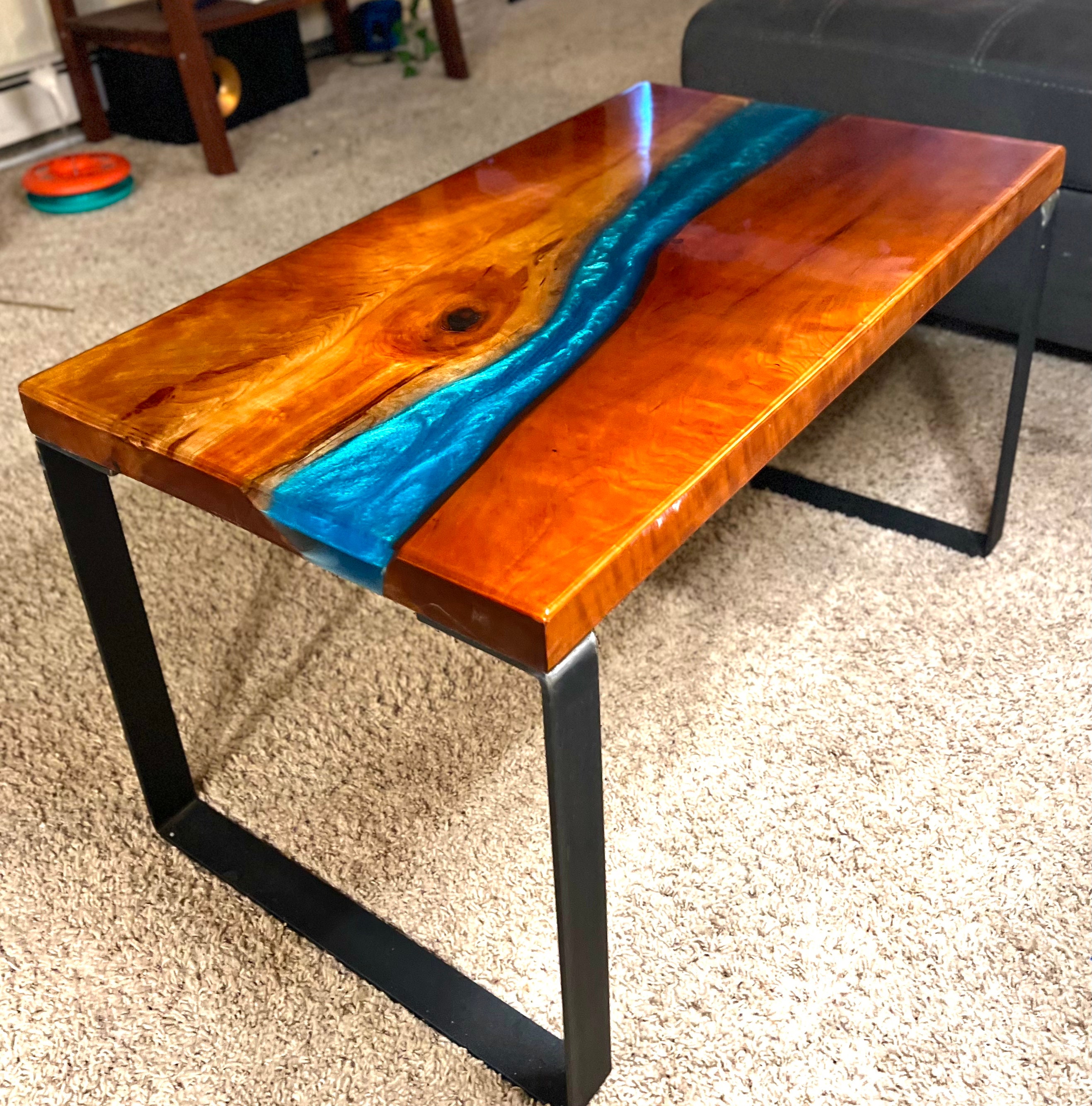 Live Edge Epoxy River Coffee Table Cherry Wood Custom 18 Steel Legs 20 ...