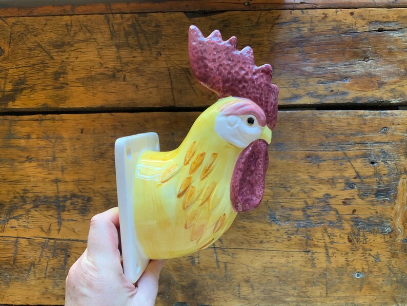 Vintage Ceramic Wall Mount Chicken Rooster Hen Head Towel Apron Hanger ...