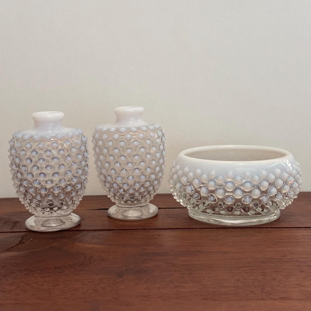 Vintage Fenton Hobnail French Opalescent 3 Piece Dresser Vanity Set ...