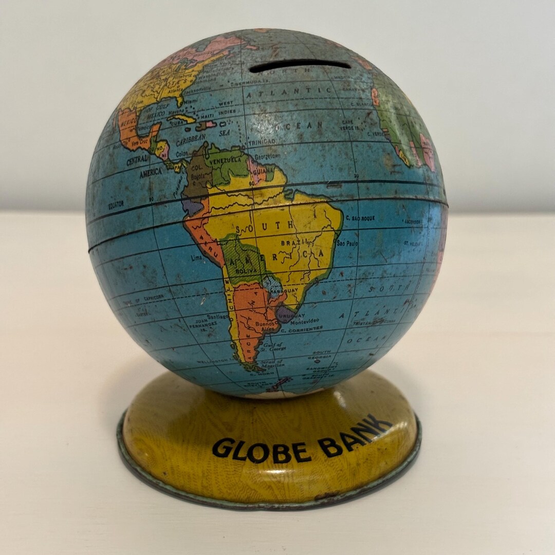 Vintage J. Chein Tin Litho Globe Piggy Coin Bank USA - Etsy