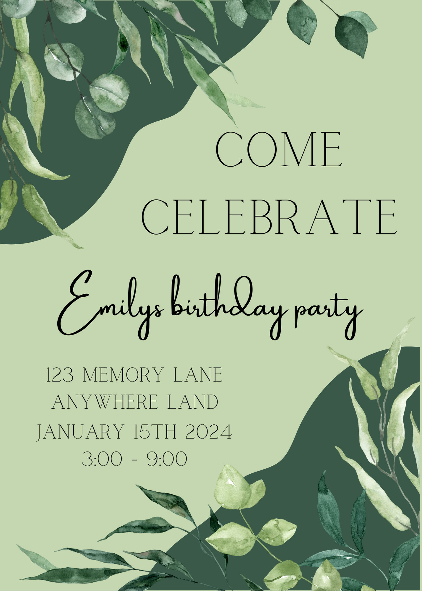 Green Leafy Birthday Party Invitation - Etsy