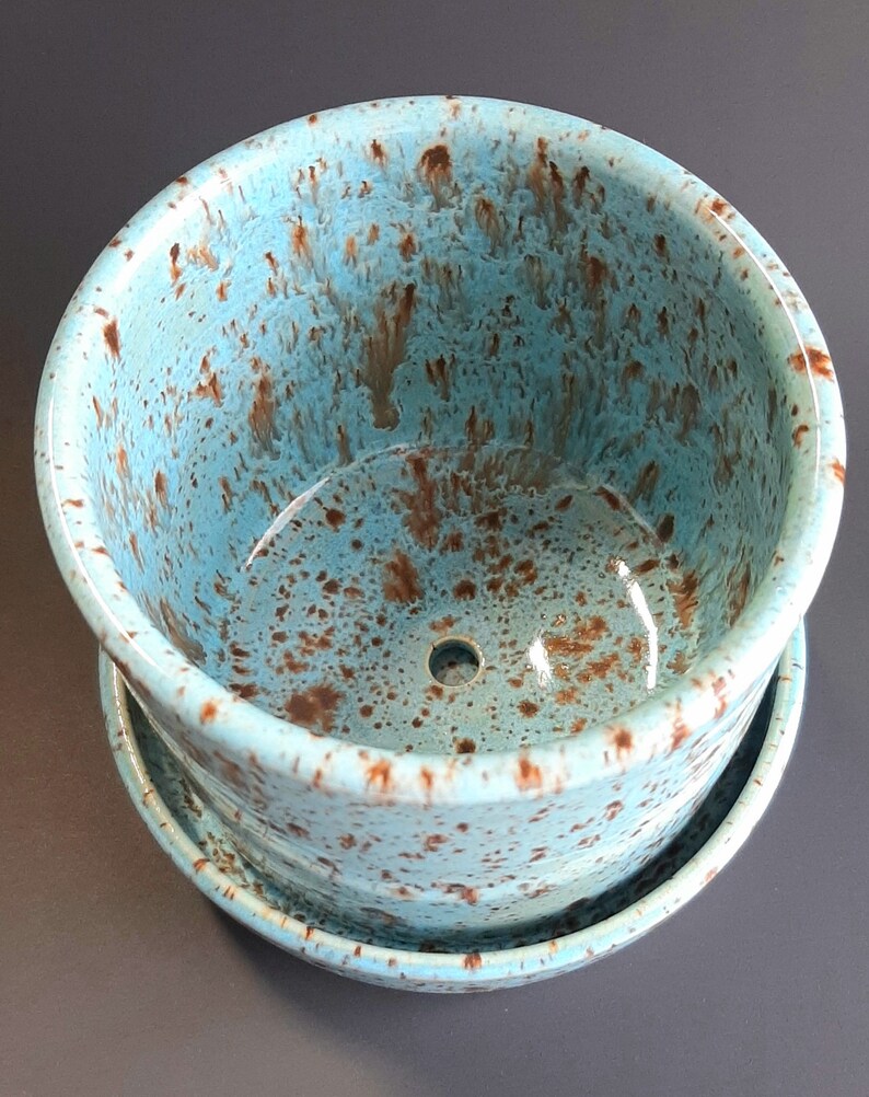 Handmade Mottled Turquoise Plant Pot - Etsy