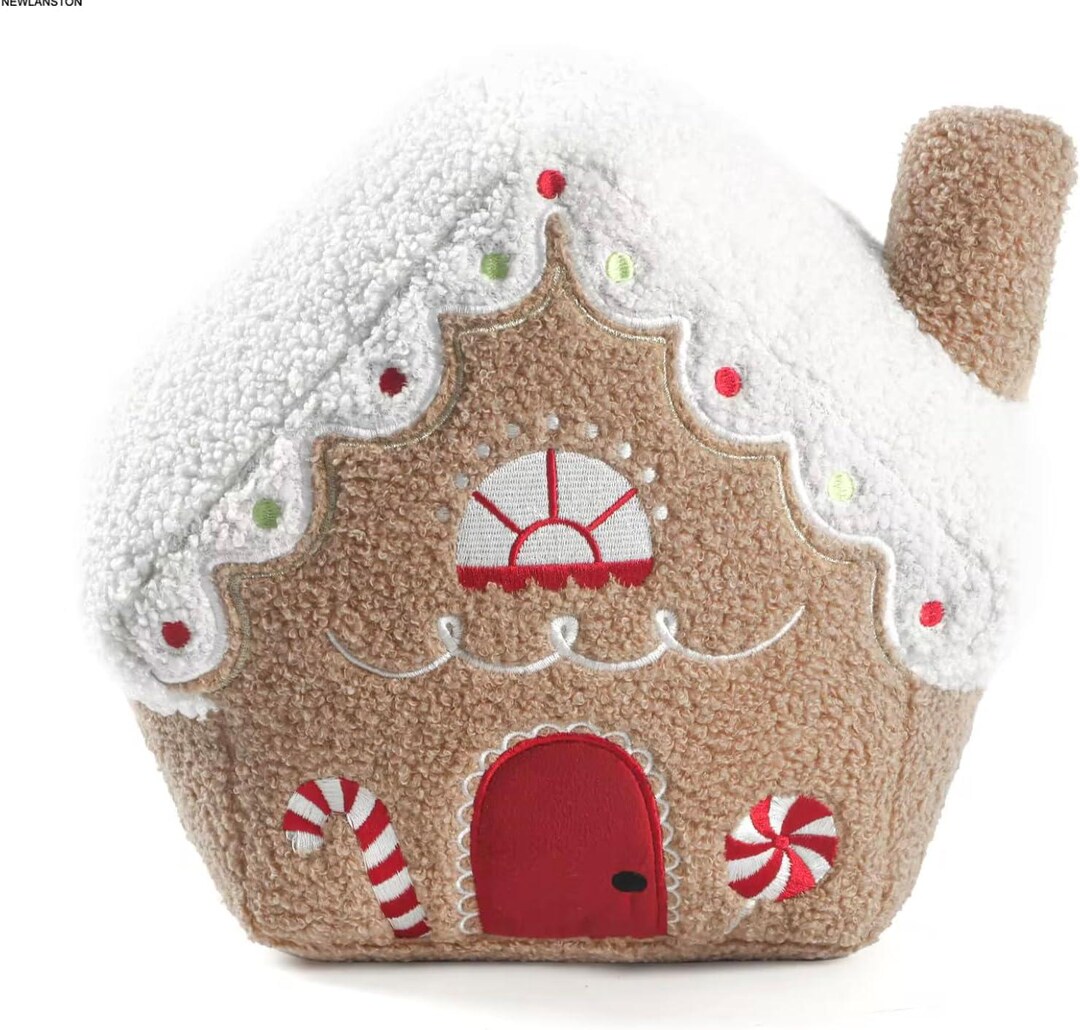 Gingerbread House Plush Sherpa Cushion Pillow, Khaki, Merry Christmas ...