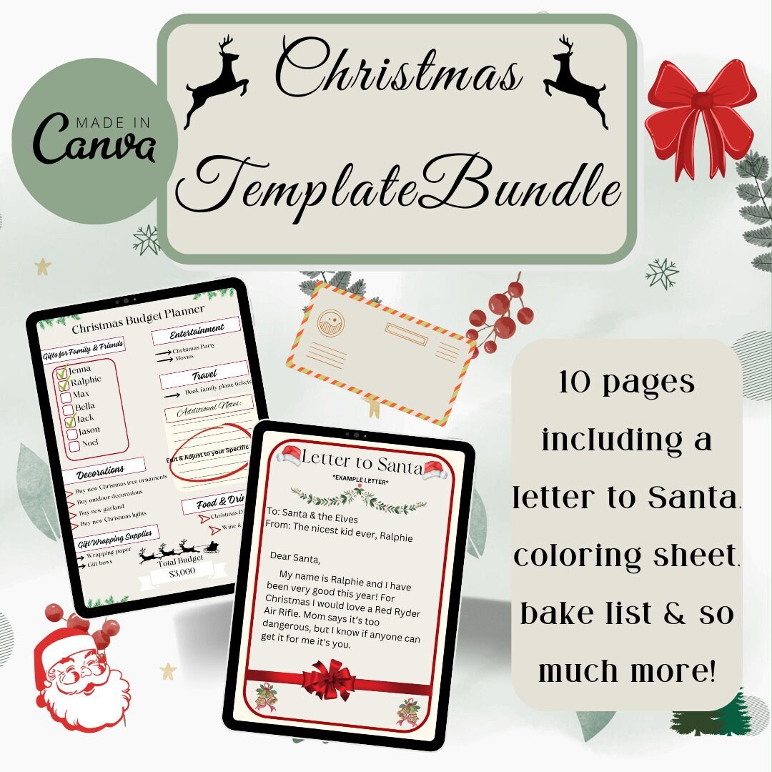 Christmas Template Bundle, Holiday Bundle, Christmas Crafts, Christmas ...