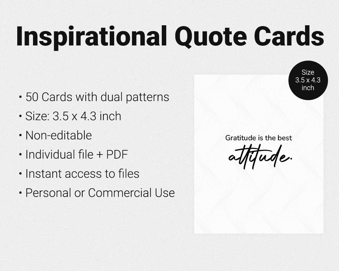 50 Printable Gratitude Card Deck | Inspirational Quote Cards | Positive ...