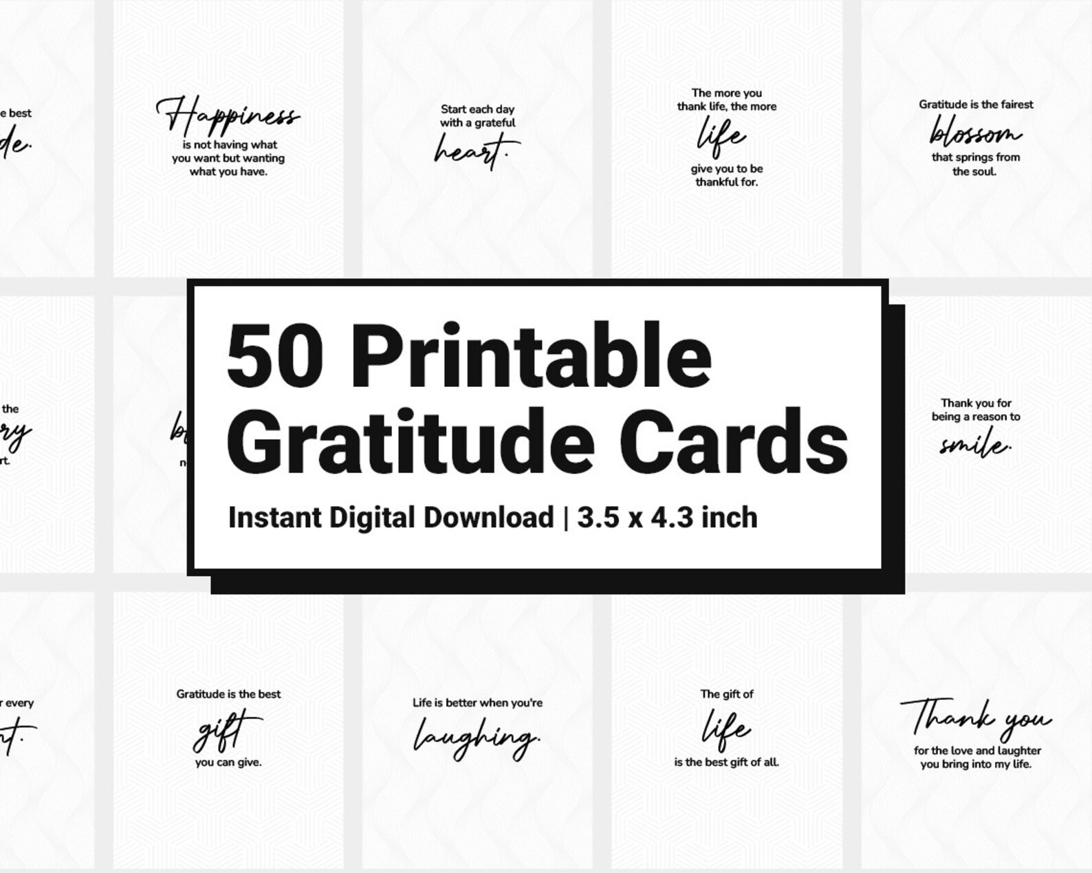 50 Printable Gratitude Card Deck | Inspirational Quote Cards | Positive ...