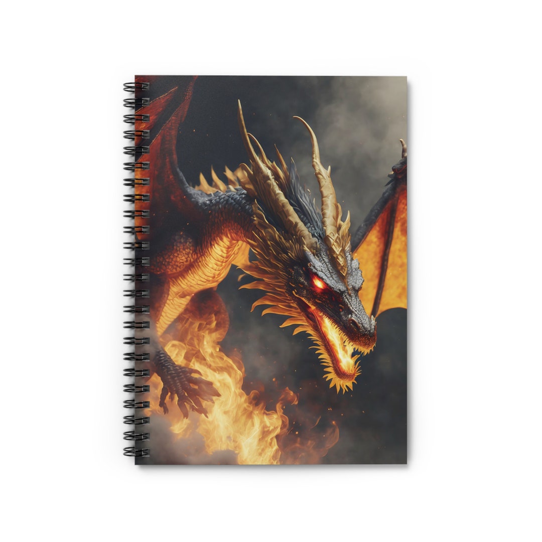 Fire Dragon Spiral Bound Lined Notebook Journal, Gamer Gift, Black ...