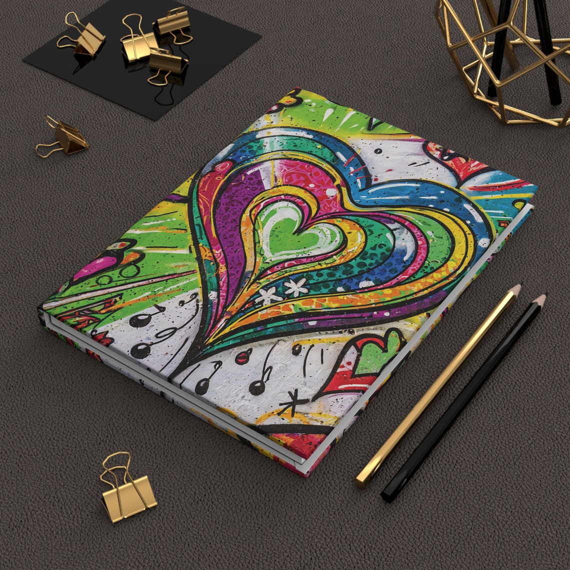 Lined Notebook Retro Heart Graffiti Art Hardcover Journal - Etsy
