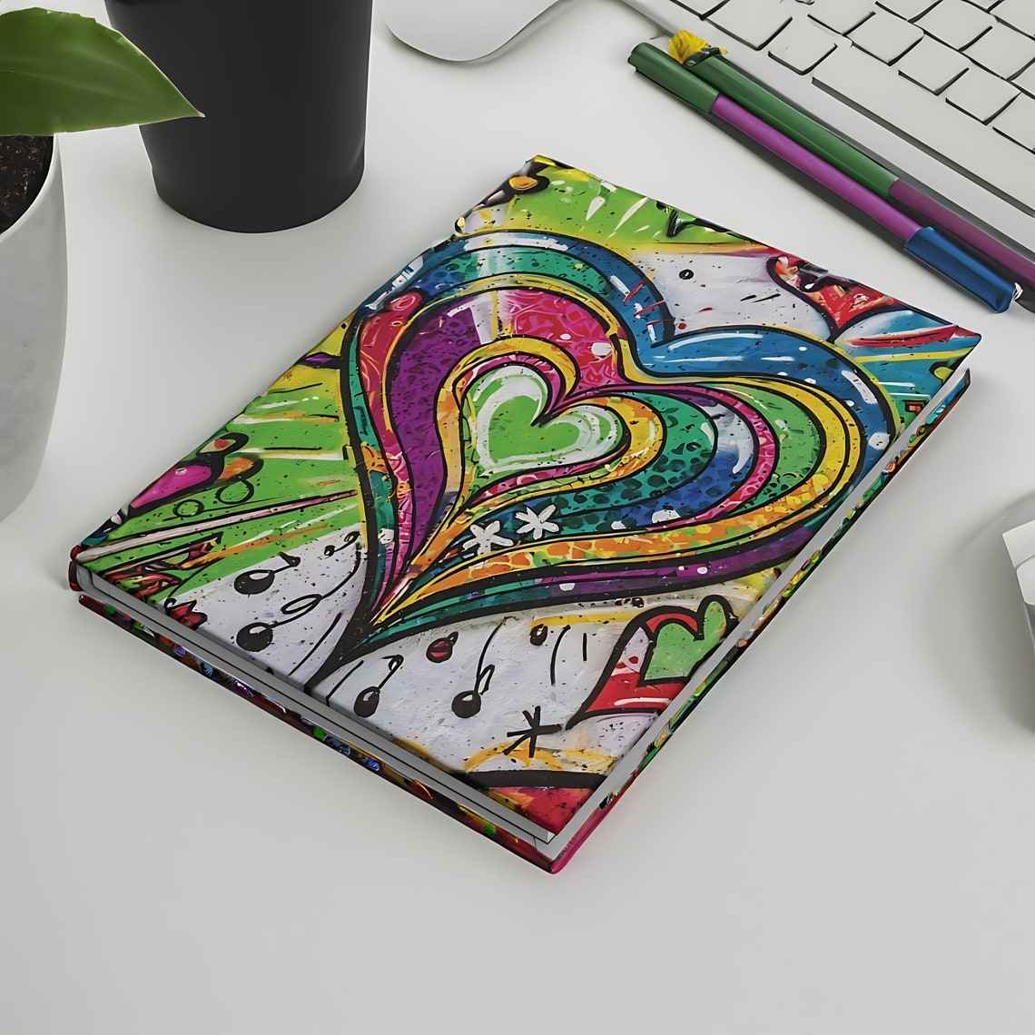 Lined Notebook Retro Heart Graffiti Art Hardcover Journal - Etsy