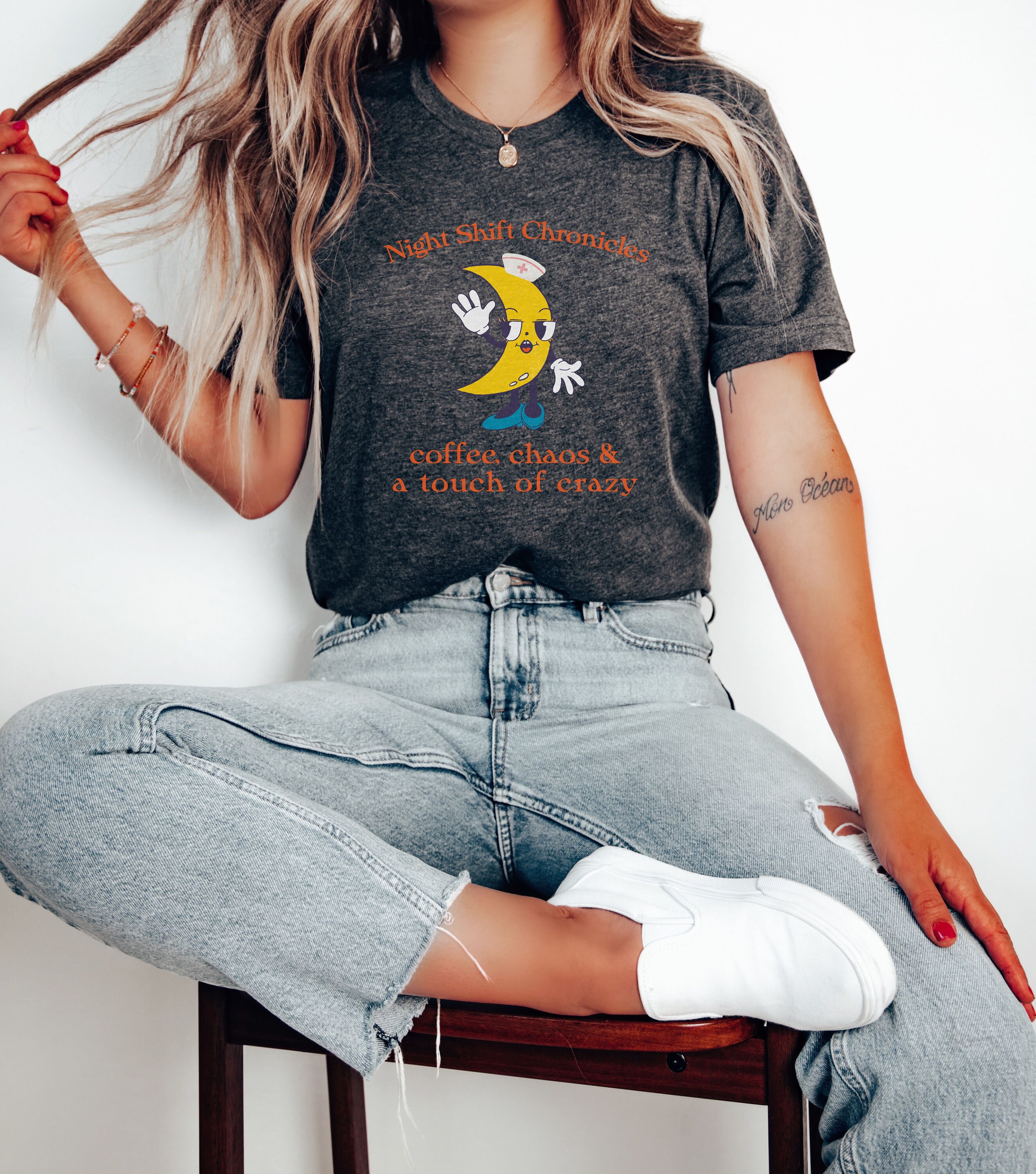 Animated Moon Nurse Graphic T-shirt | Soft Casual Apparel - Etsy