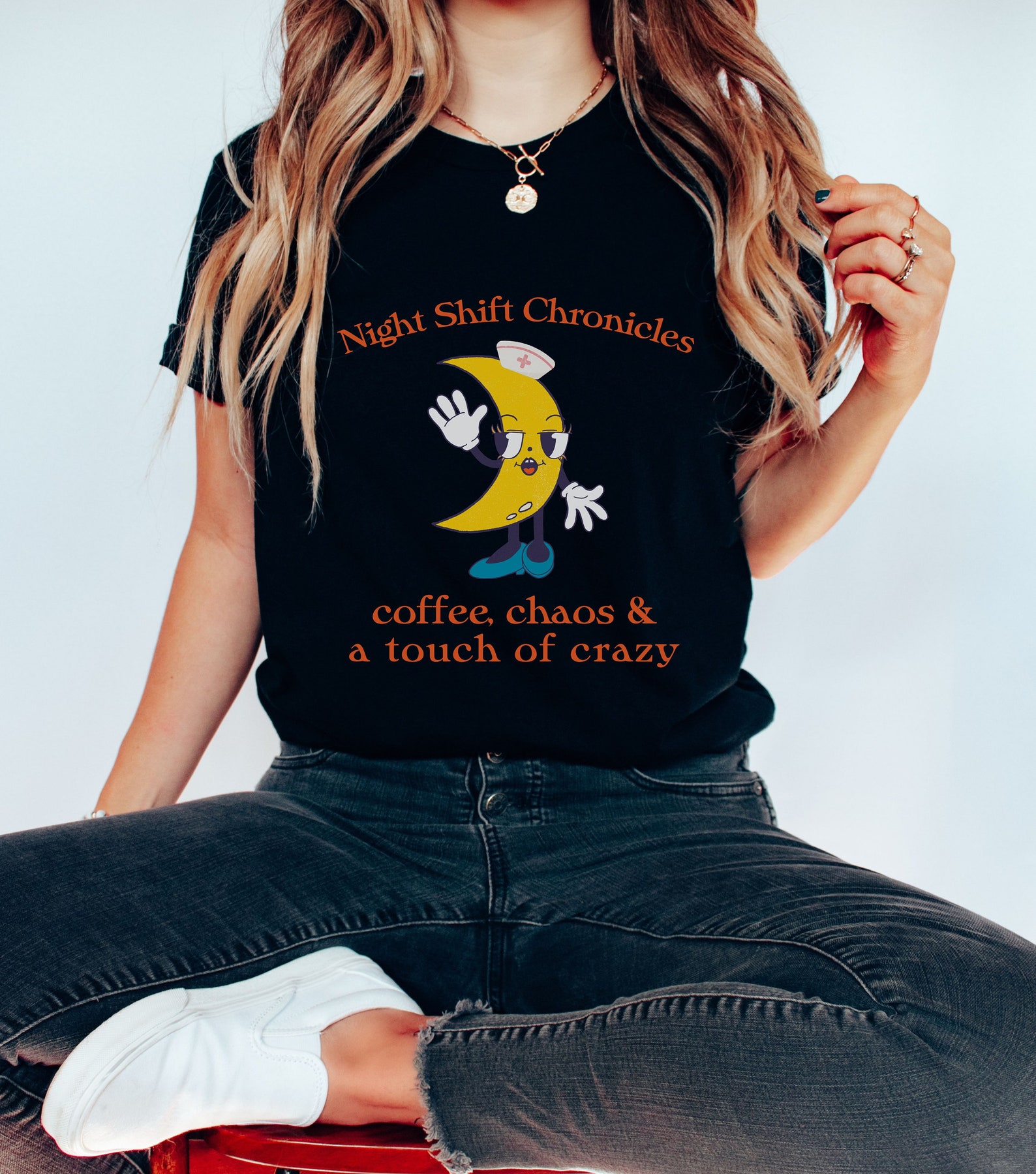 Animated Moon Nurse Graphic T-shirt | Soft Casual Apparel - Etsy