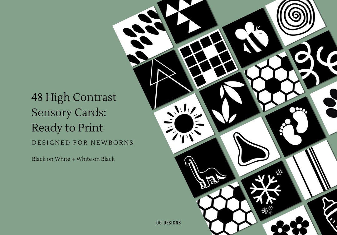 48 Black and White High Contrast Montessori Sensory Cards: - Etsy