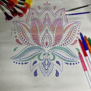 Lotus Flower, Stamped Cross Stitch Pattern, Suitable for Beginners ...