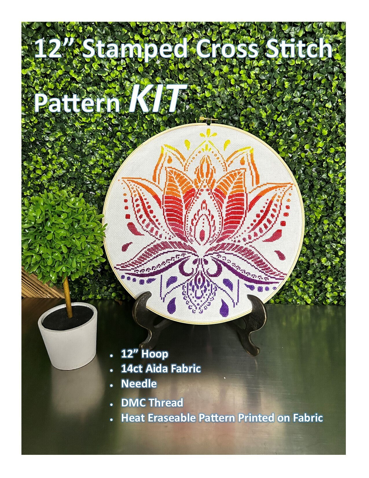 Lotus Flower, Stamped Cross Stitch Pattern, Suitable for Beginners ...