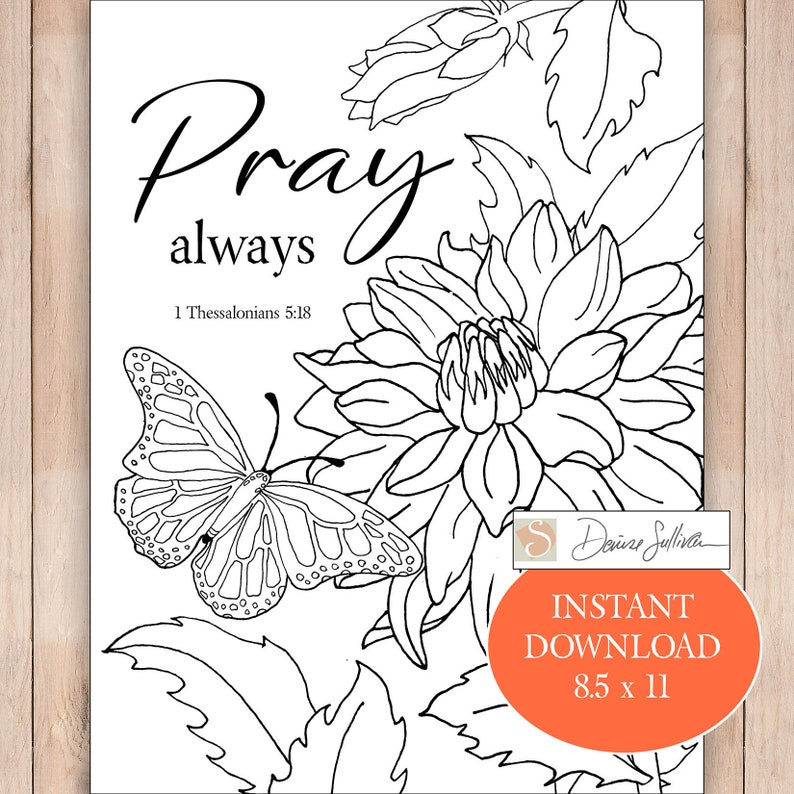 Botanical Butterfly Scripture Coloring Page - Floral Design, Instant ...