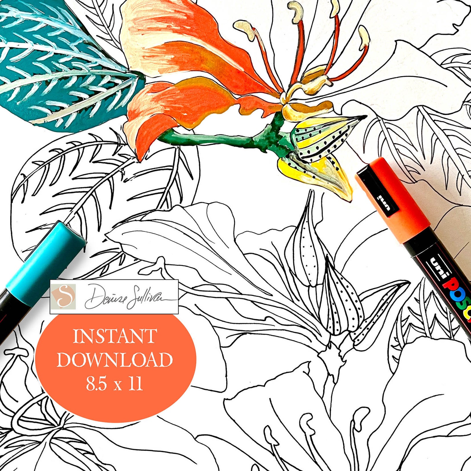 Printable Floral Orchid Coloring Page for Art Therapy - Etsy