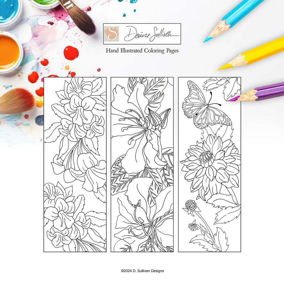 Colorful Floral Bookmark Set - Printable Adult Coloring Page - Etsy