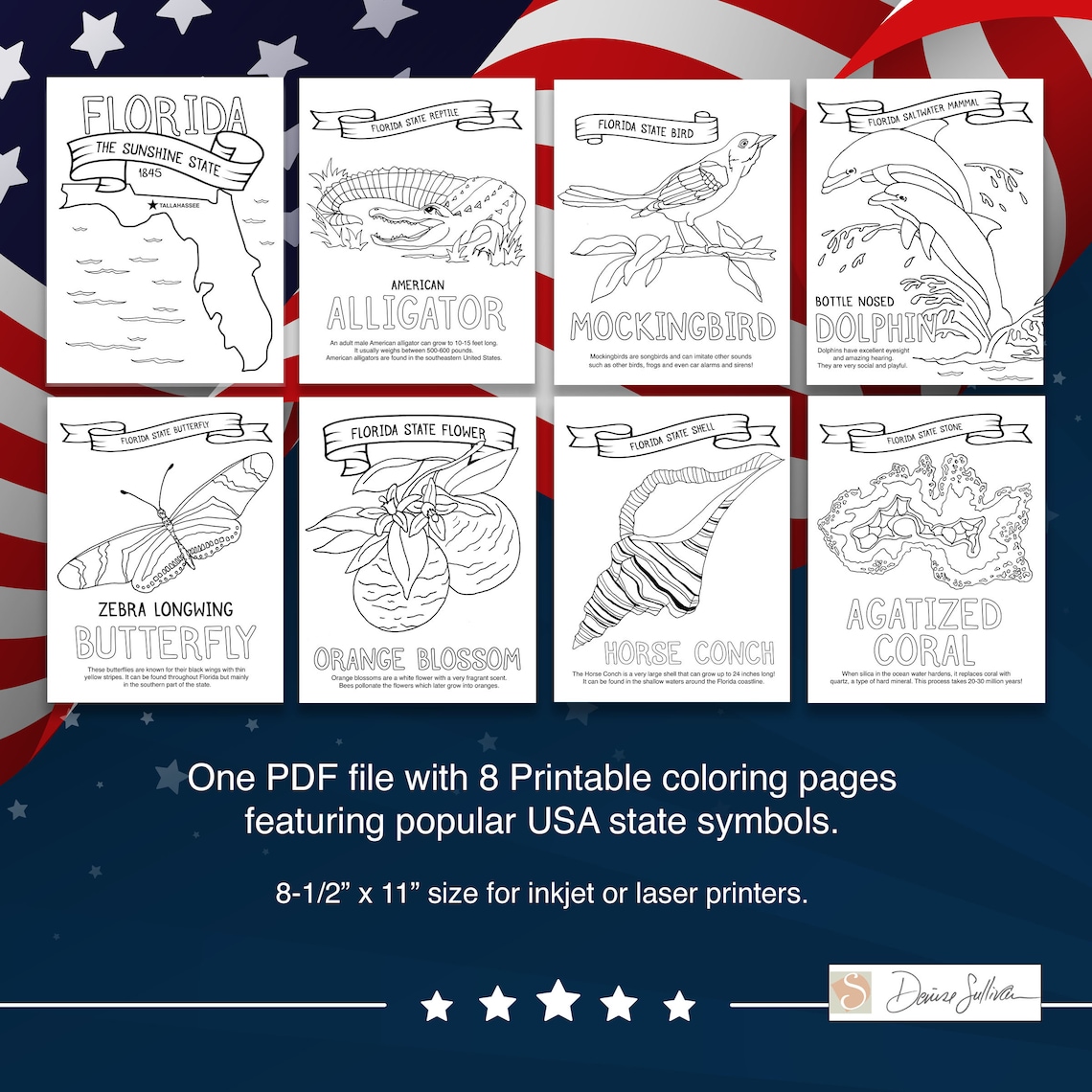 Florida State Symbols Coloring Pages | Printable Coloring USA Facts - Etsy