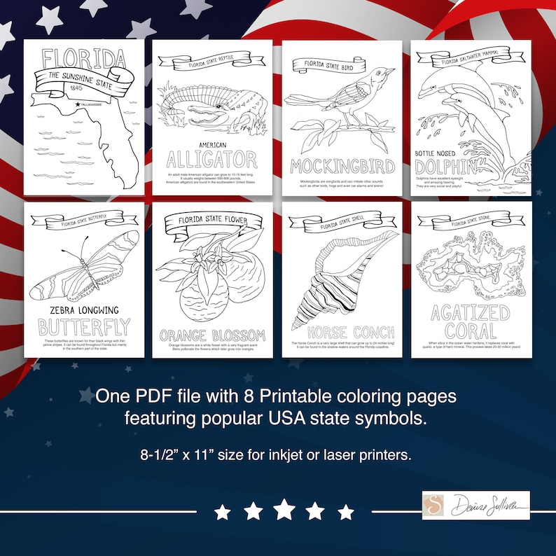 Florida State Symbols Coloring Pages | Printable Coloring USA Facts - Etsy