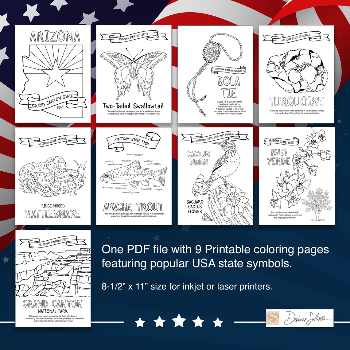 Arizona State Symbols Coloring Pages | Printable Coloring Sheets - Etsy