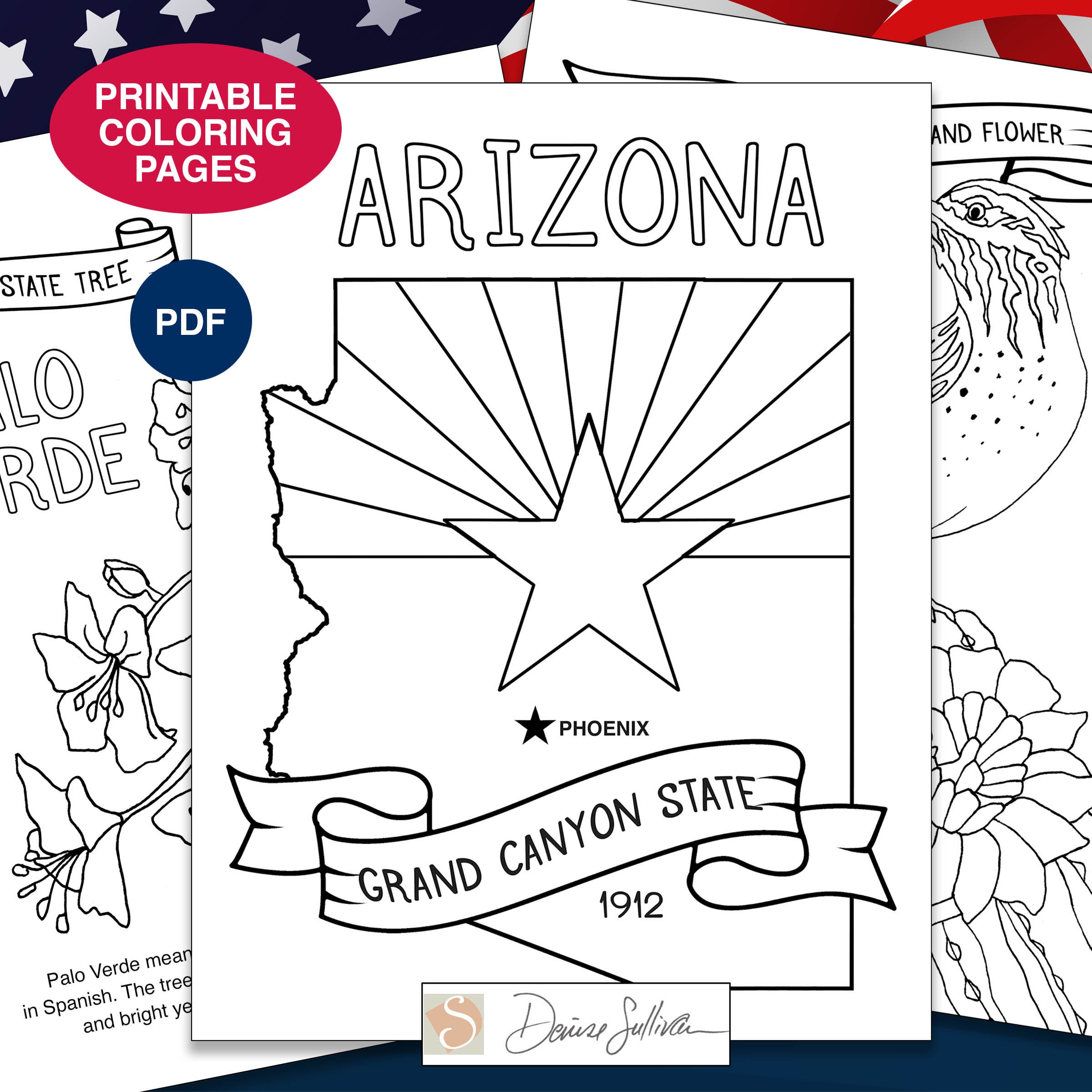 Arizona State Symbols Coloring Pages | Printable Coloring Sheets - Etsy
